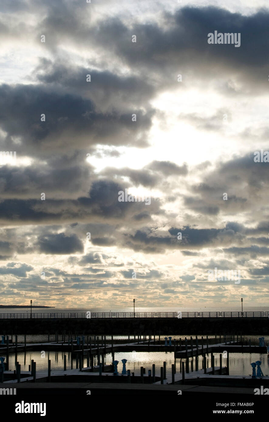 Boat dock area in city of Alpena, Michigan on Thunder Bay Stock Photo ...
