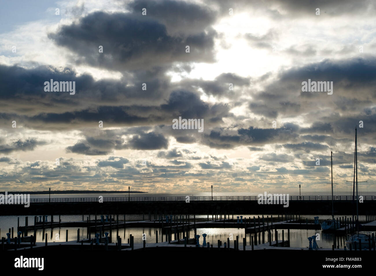 Boat dock area in city of Alpena, Michigan on Thunder Bay Stock Photo ...