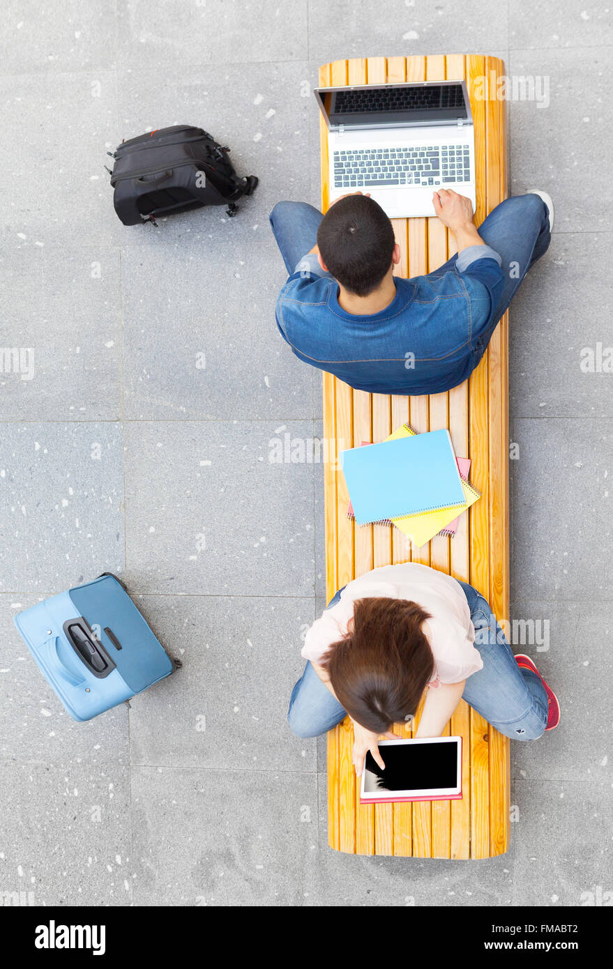 Top view of students studying at the main hall university Stock Photo ...
