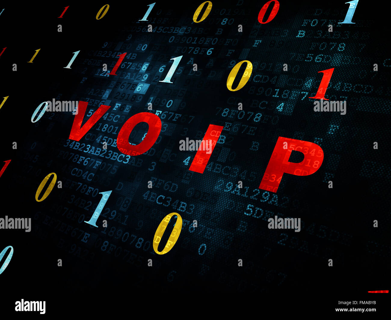 Web design concept: Pixelated red text VOIP on Digital wall background with Binary Code Stock ...