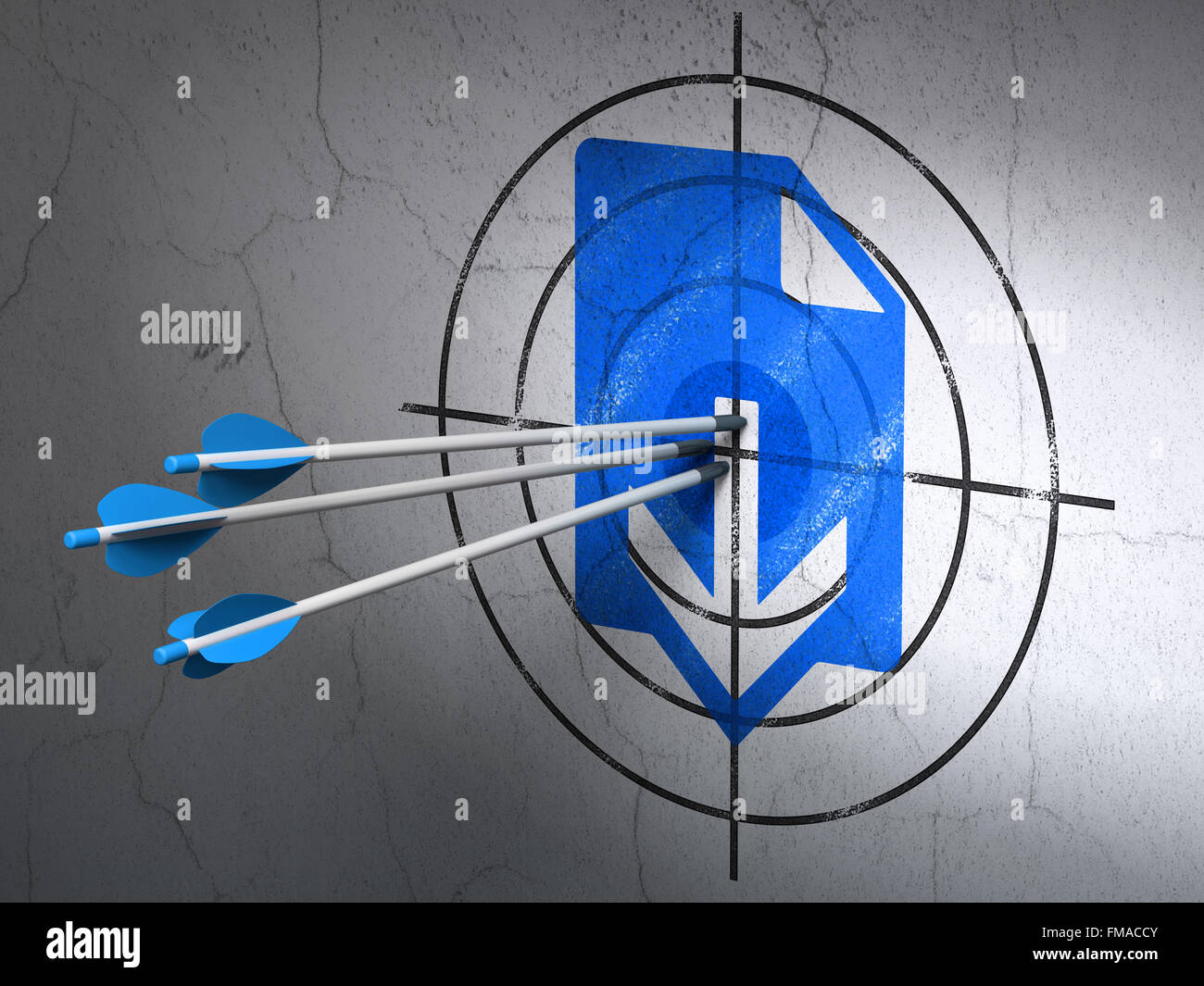 Web design concept: arrows in Download target on wall background Stock ...