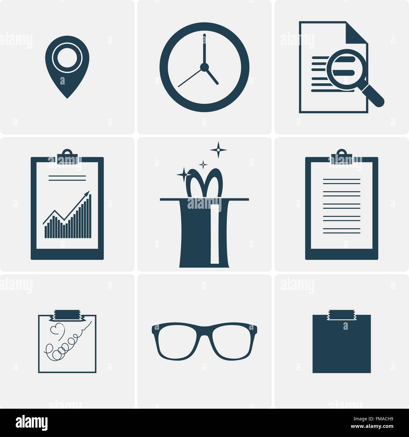 Set of flat vector icons: clock, magic, glasses, serach and other Stock ...