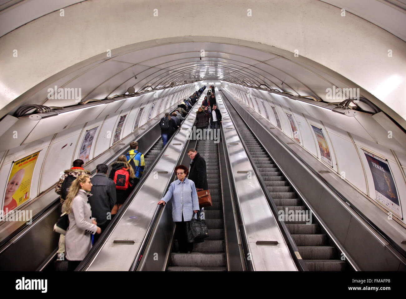 Escalators in a metro station in Prague, Czech Republic Stock Photo - Alamy