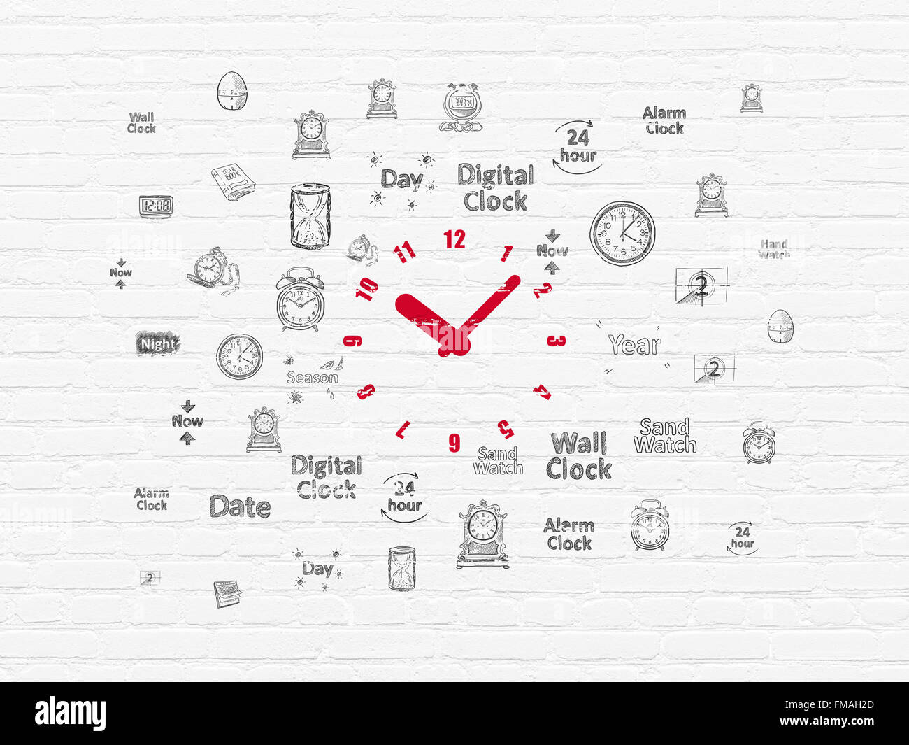 Time concept: Clock on wall background Stock Photo - Alamy