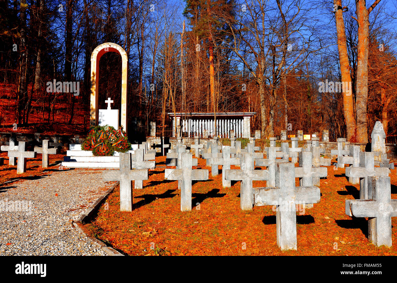 Empty grave crosses in unknown war heros cemetery Stock Photo - Alamy