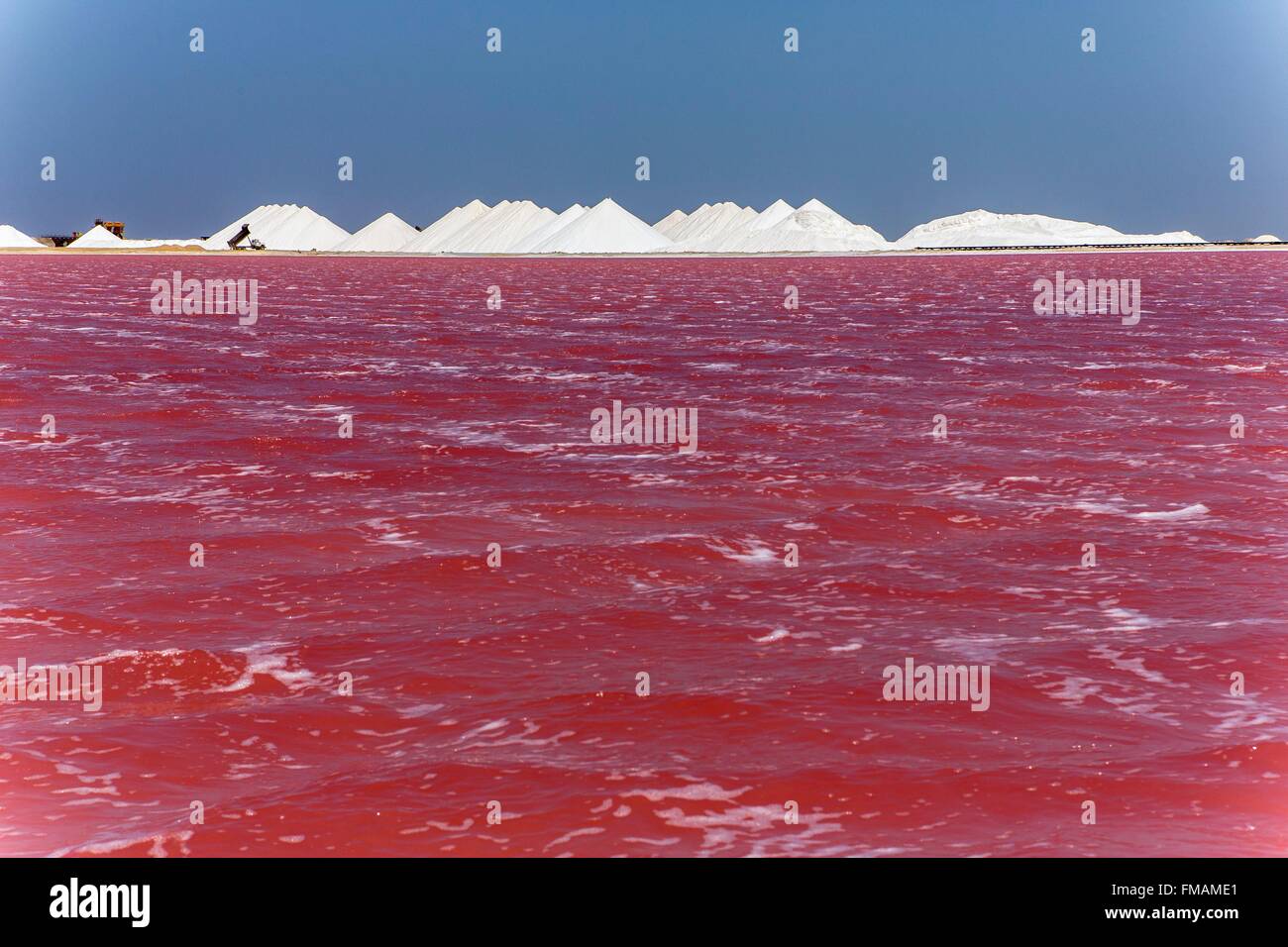 Dutch West Indies, Bonaire island, salt mounts of the Pekelmeer salines ...