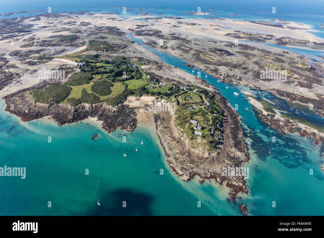 France, Manche, Chausey islands, Grande-Ile (aerial view Stock Photo ...