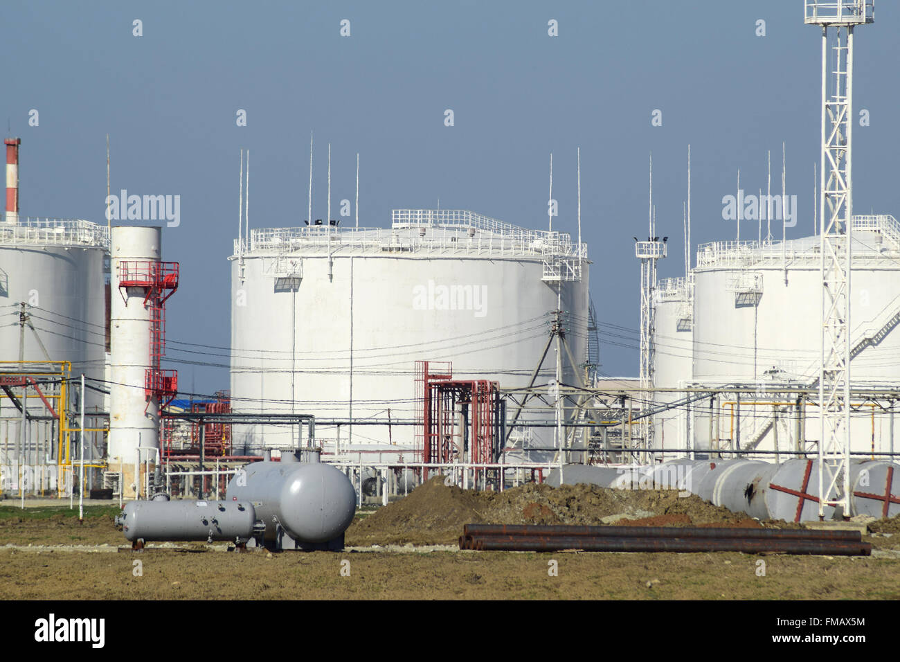 Storage tanks for petroleum products. Equipment refinery Stock Photo ...