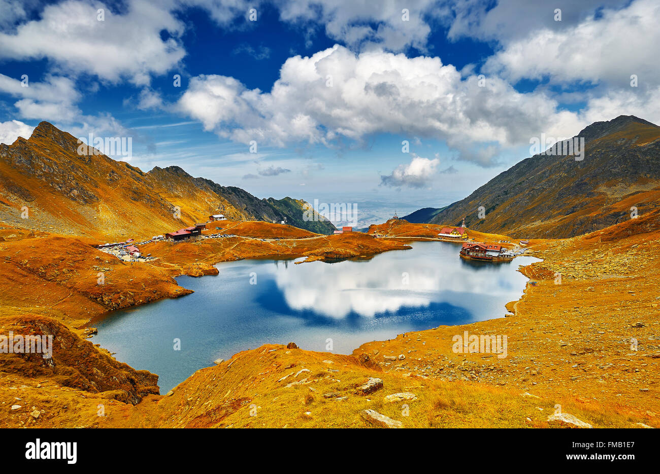 Mountain Lake House Landscape at Balea Lac, Romania Stock Photo - Alamy