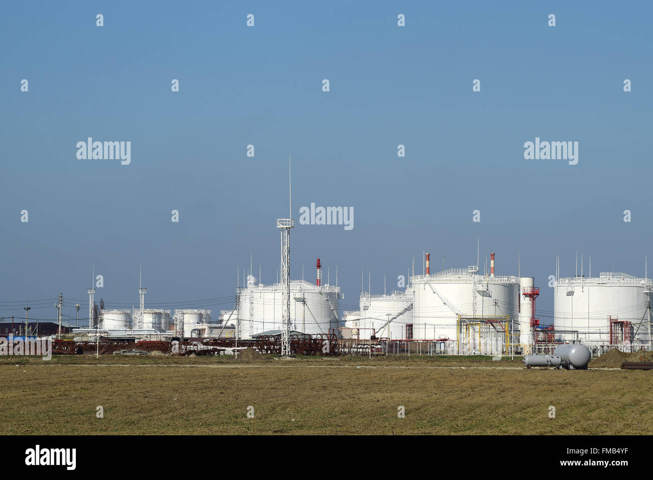 Storage tanks for petroleum products. Equipment refinery Stock Photo ...