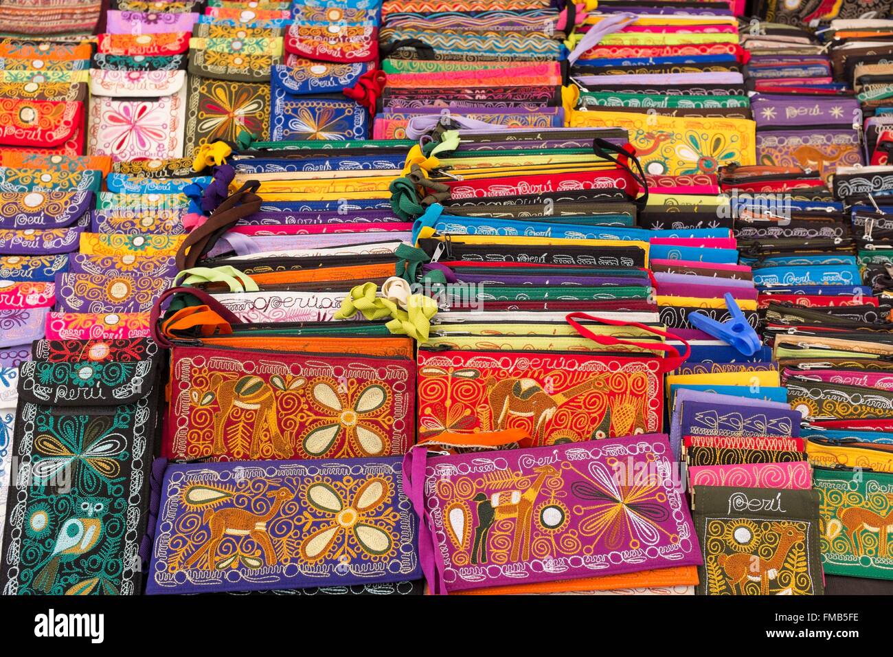 Peru, Cusco Province, Incas Sacred Valley, Pisac, colourful handicraft ...