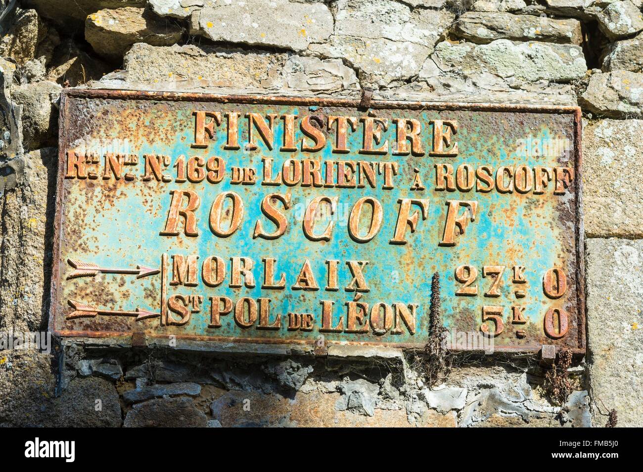 France, Finistere, Iroise Sea, Roscoff, street sign Stock Photo - Alamy