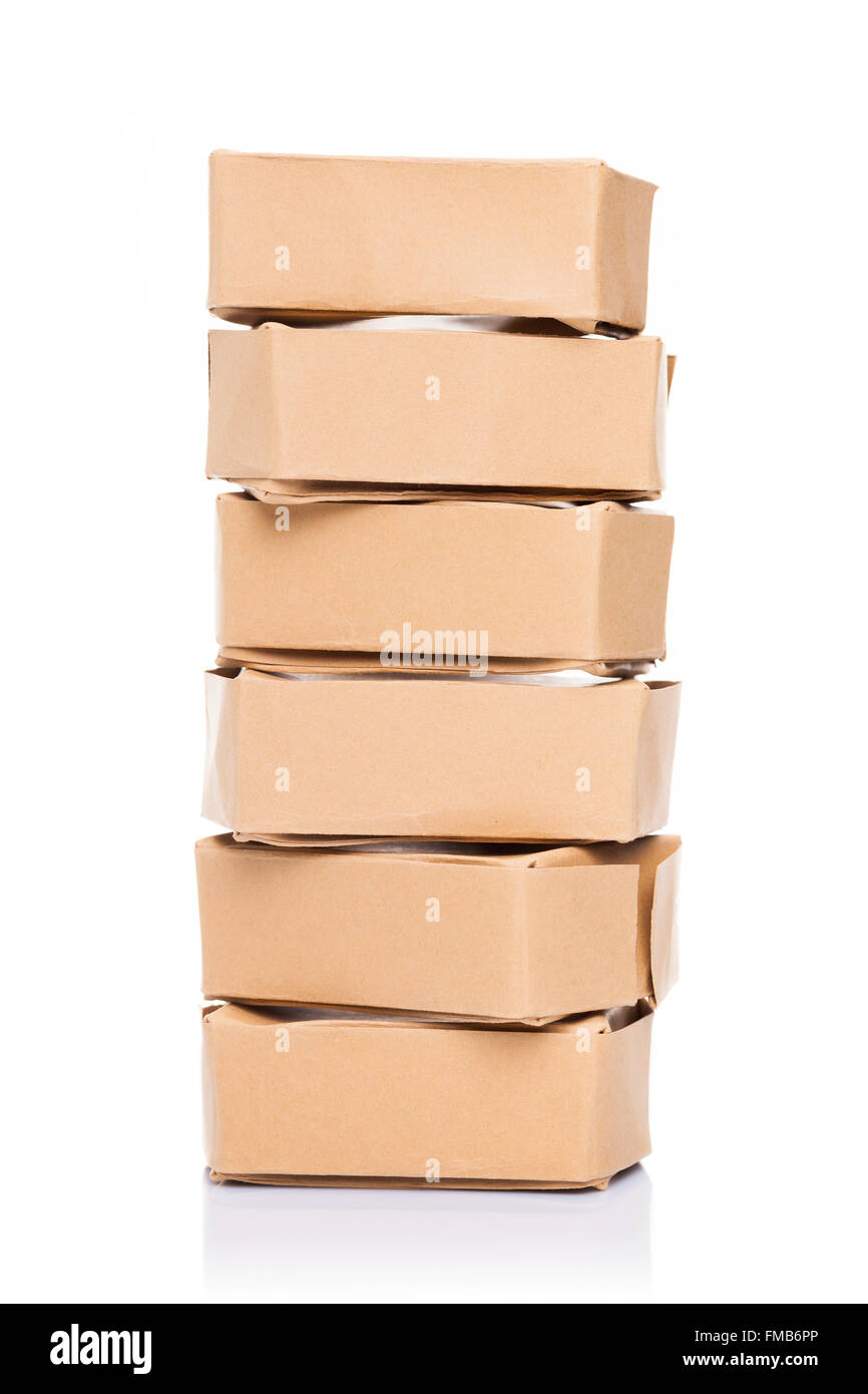 Stack of cardboard boxes, isolated on white background Stock Photo - Alamy