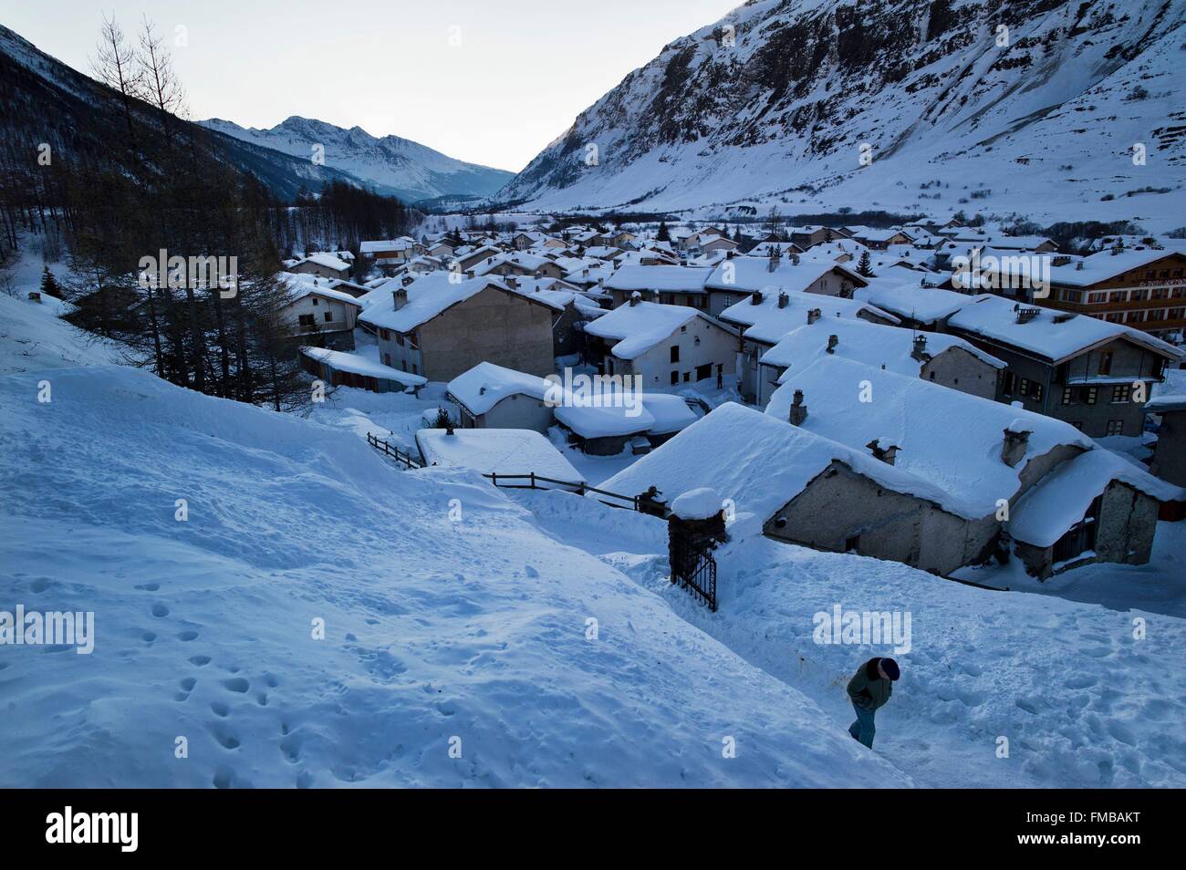 France, Savoie, Maurienne Valley, Bessans (1750 m), the village view ...