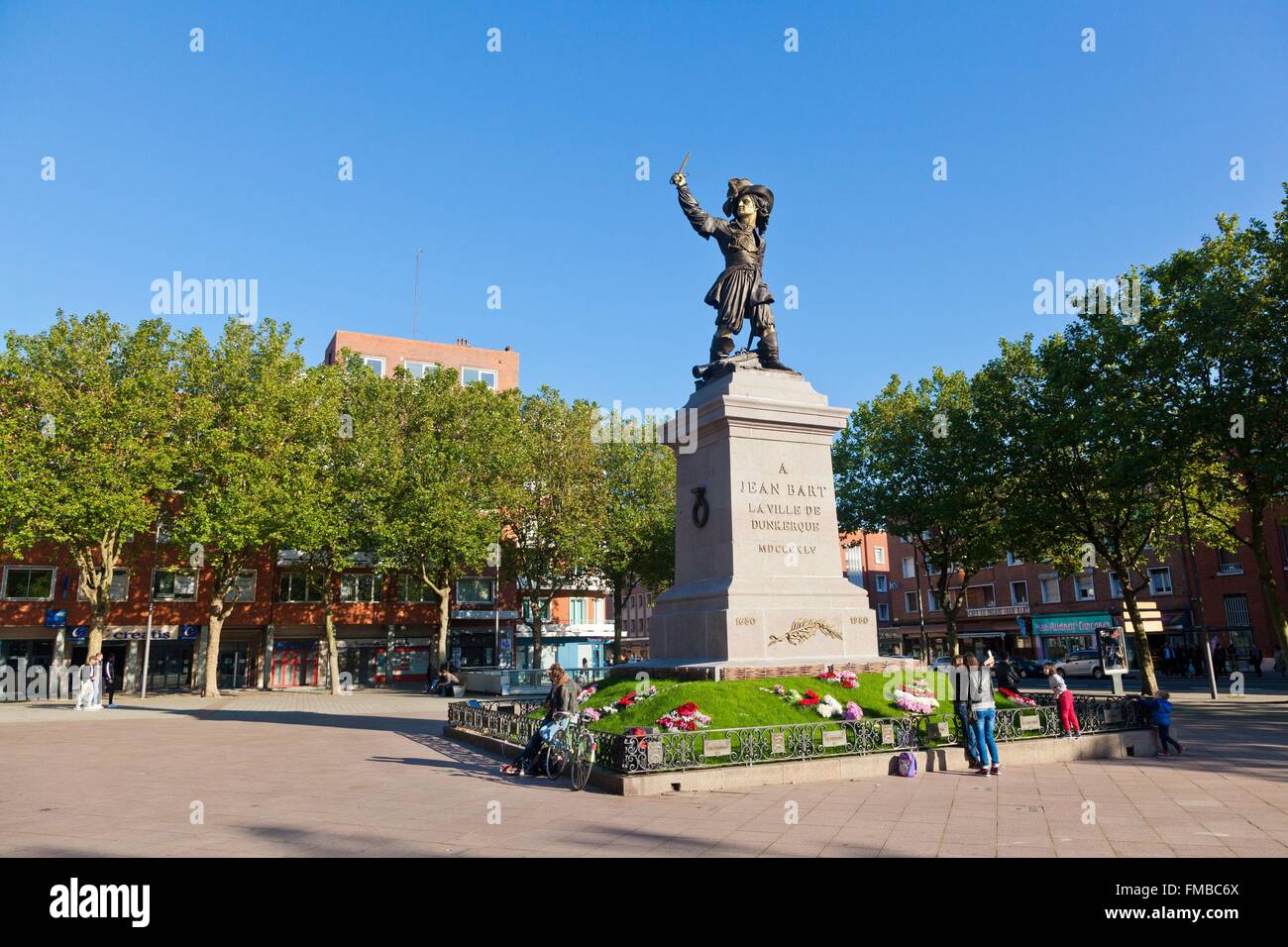 France, Nord, Dunkirk, statue of Jean Bart on Place Jean Bart, the ...