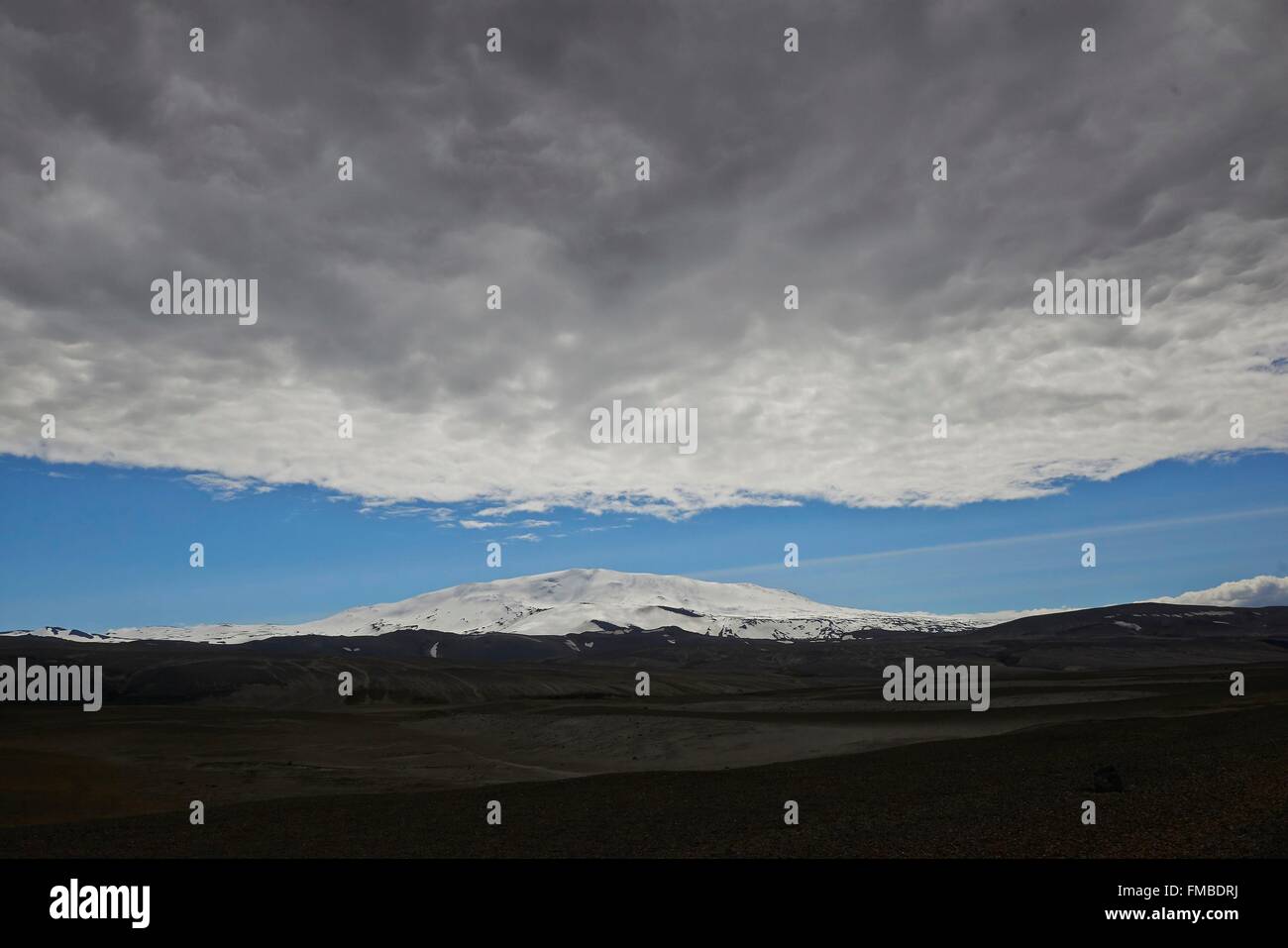 Iceland, Golden Circle, wild landscape with lava field, Hekla volcano ...