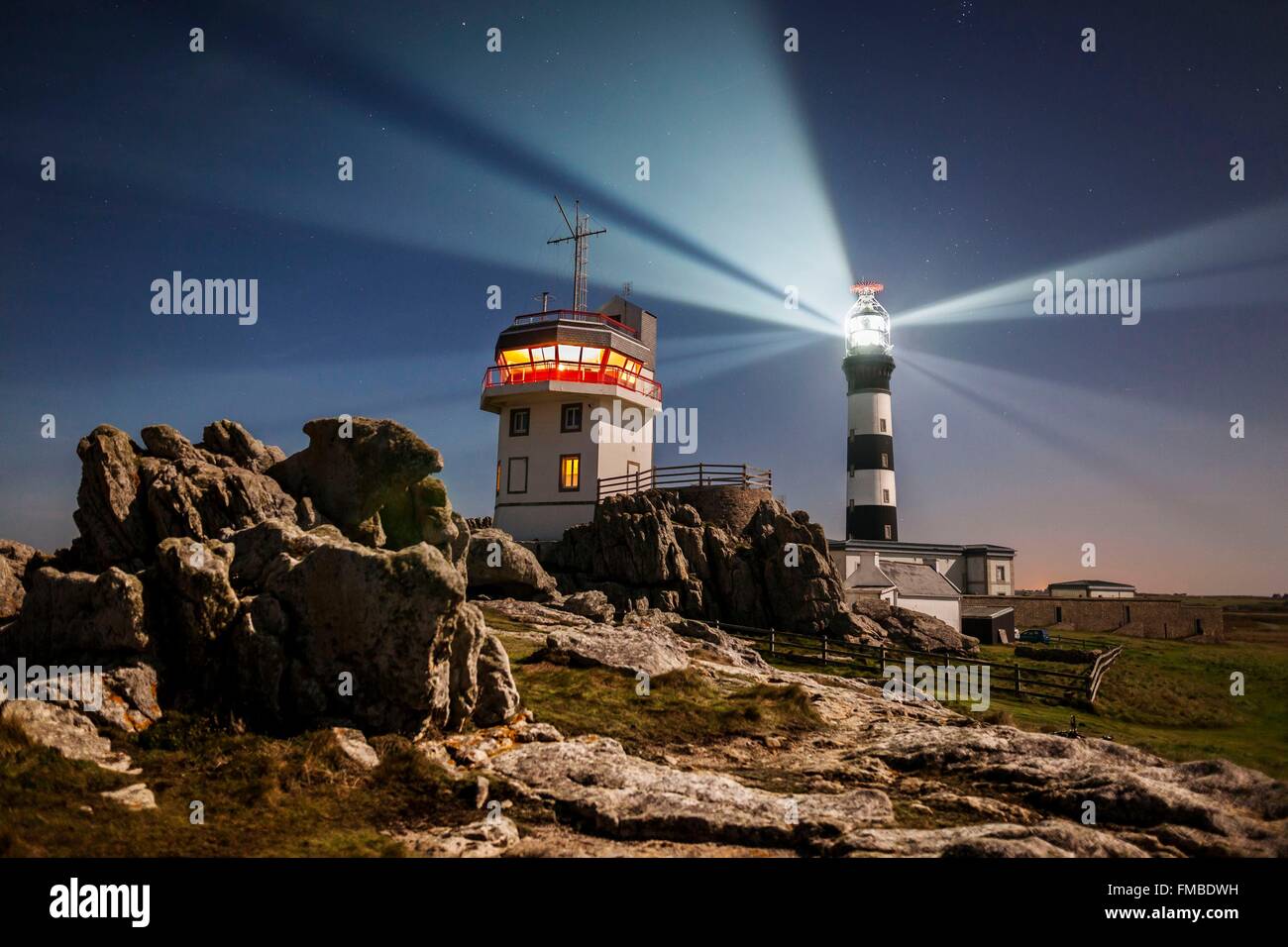 France, Finistere, Ouessant, Lampaul, Creac'h lighthouse rays, listed ...
