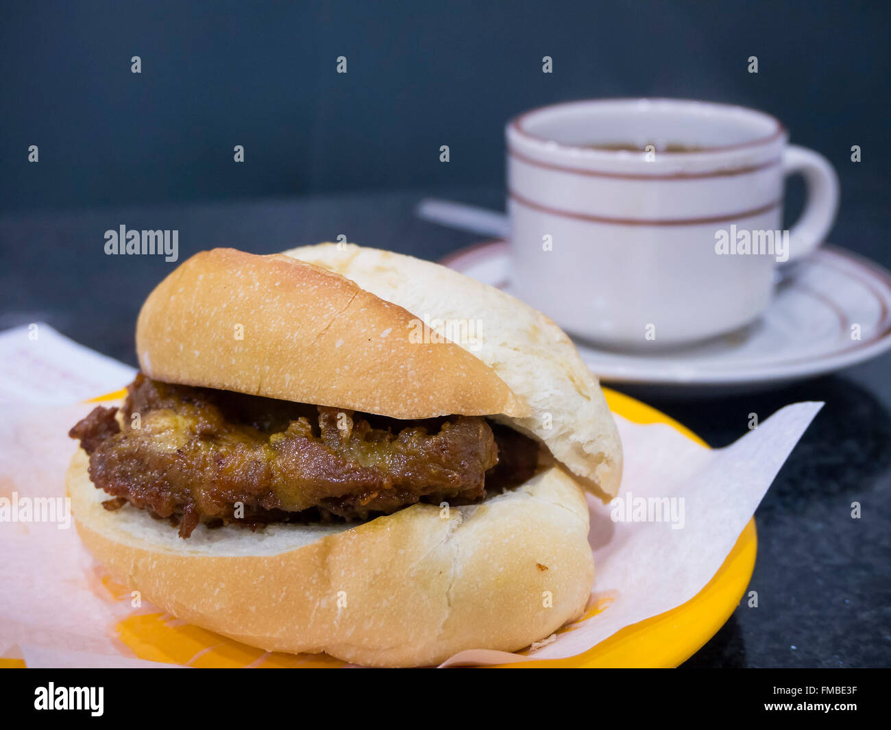 Traditional pork bread Pork chop bun of Macau Stock Photo - Alamy