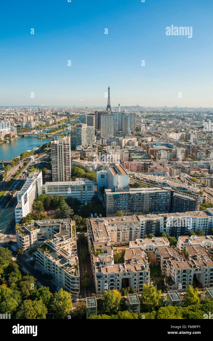 France, Paris, the Front de Seine district and the Eiffel Tower (aerial ...