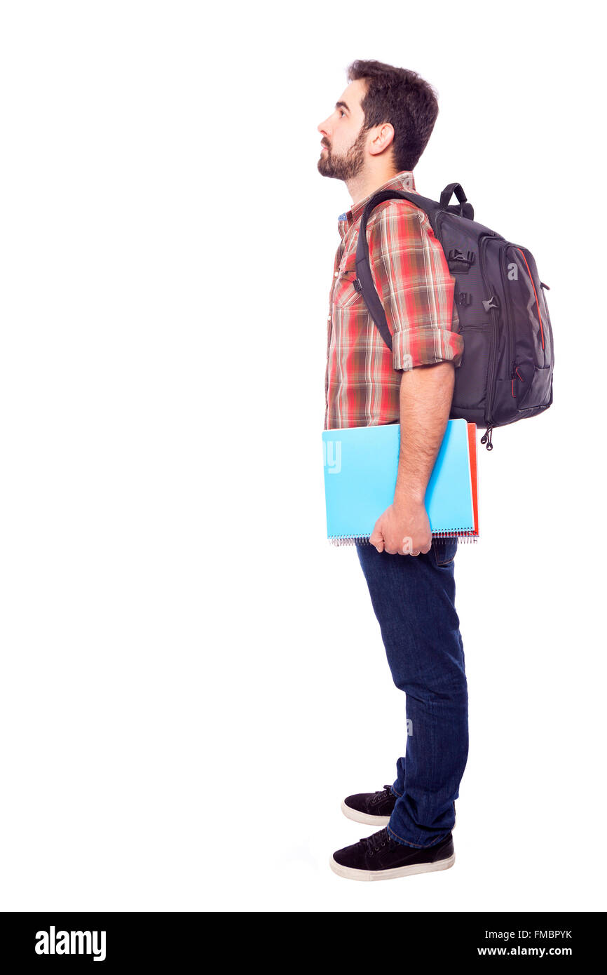 Full length of a pensive student, isolated on white background Stock ...