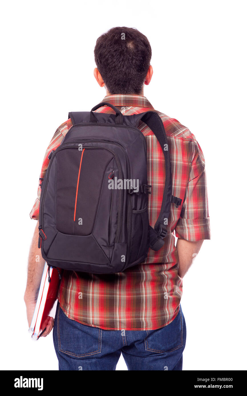Back view of a male student, isolated on white background Stock Photo ...