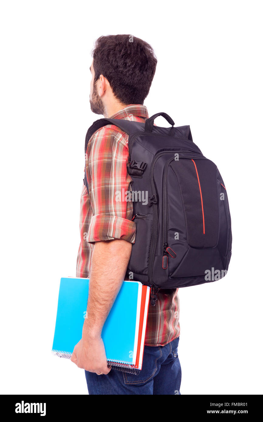 Back view of a male student, isolated on white background Stock Photo ...