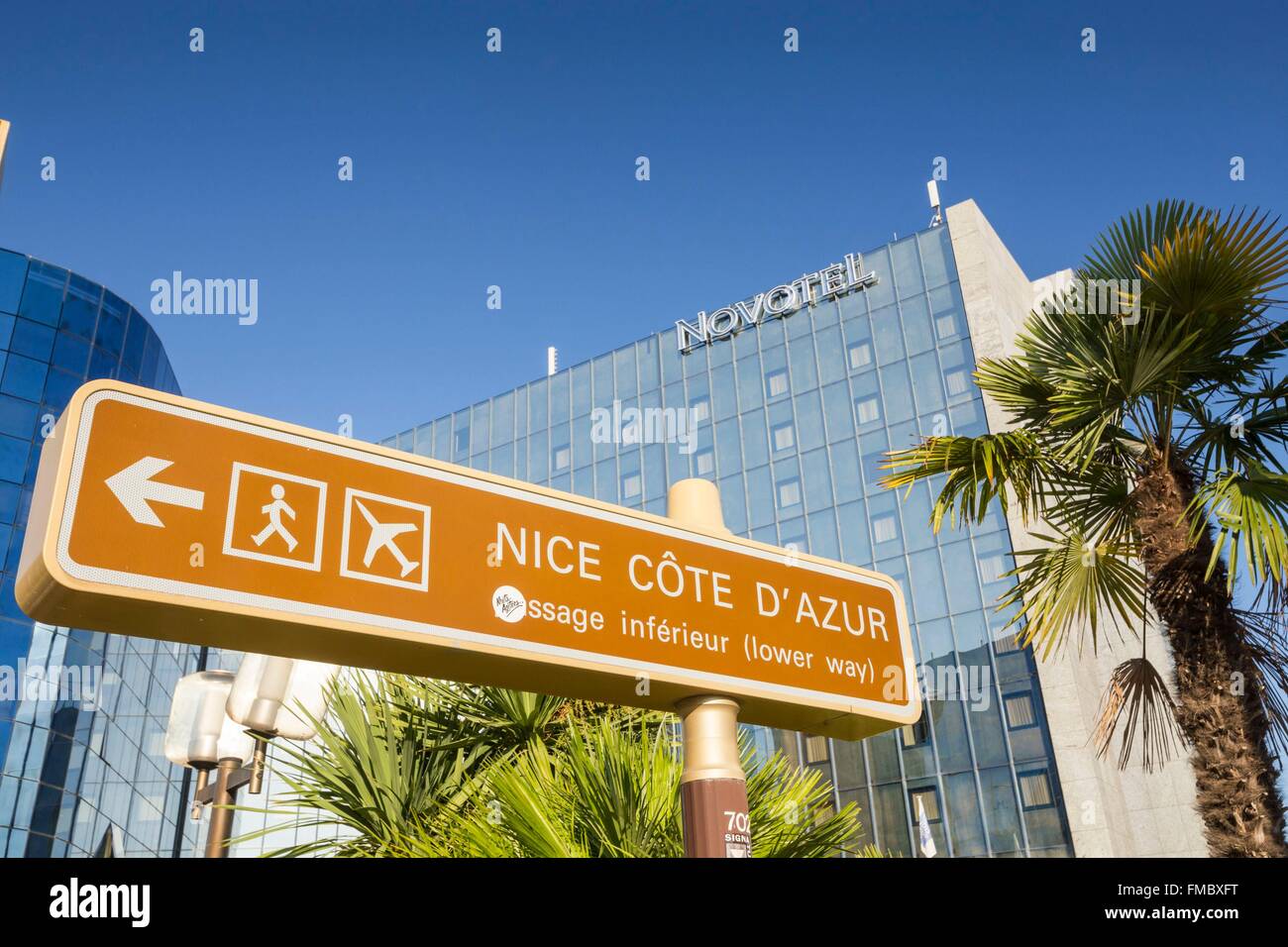 France, Alpes Maritimes, Nice, Arenas Business Center, road sign ...