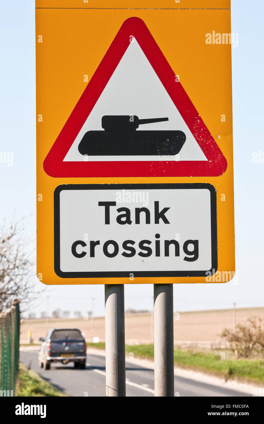 Tank crossing road,sign,Salisbury Plain,Wiltshire,England,U.K.,Europe ...