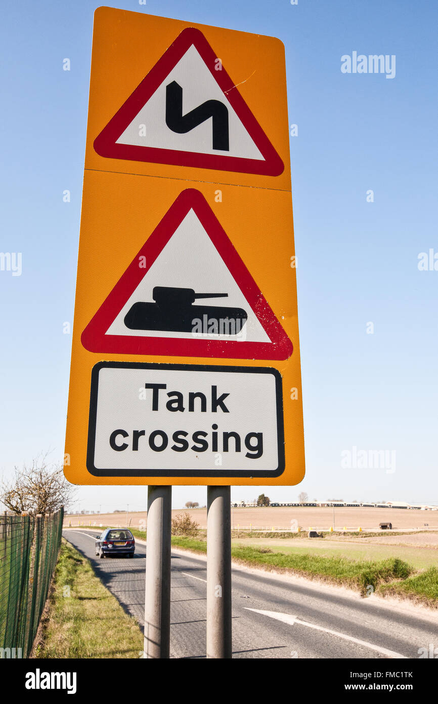Tank crossing road,sign,Salisbury Plain,Wiltshire,England,U.K.,Europe ...