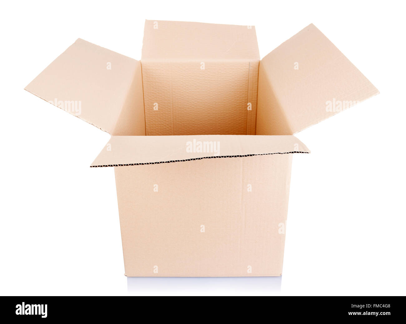 Opened cardboard box on white background Stock Photo - Alamy