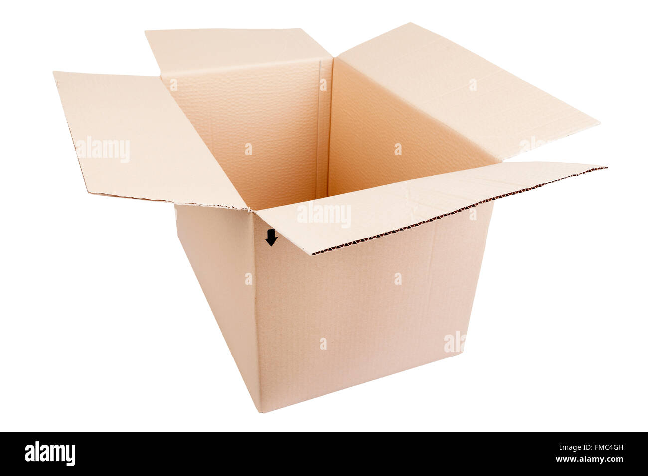Opened cardboard box on white background Stock Photo - Alamy