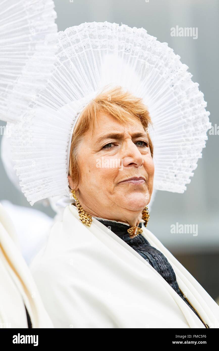 France, Finistere, Brest, Tonnerres de Brest, Woman wearing a ...