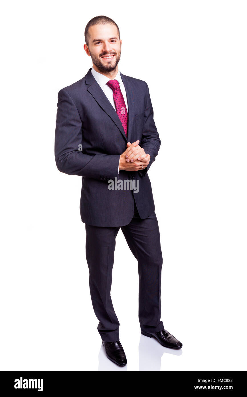 Full body portrait of smiling business man, isolated on white ...
