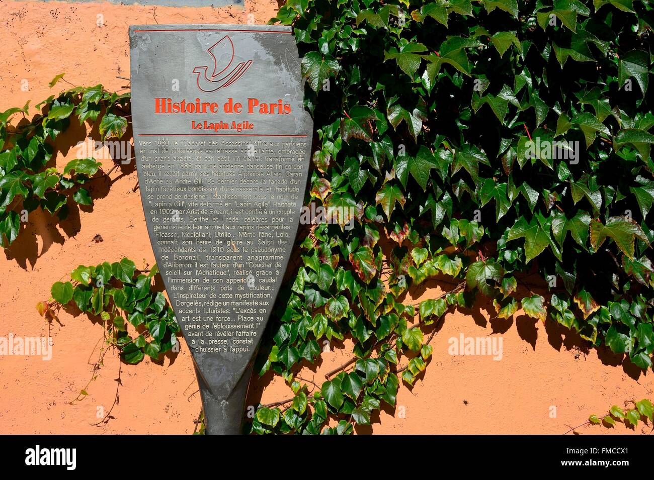 France, Paris, Montmartre, historic sign in the Saint Vincent street ...