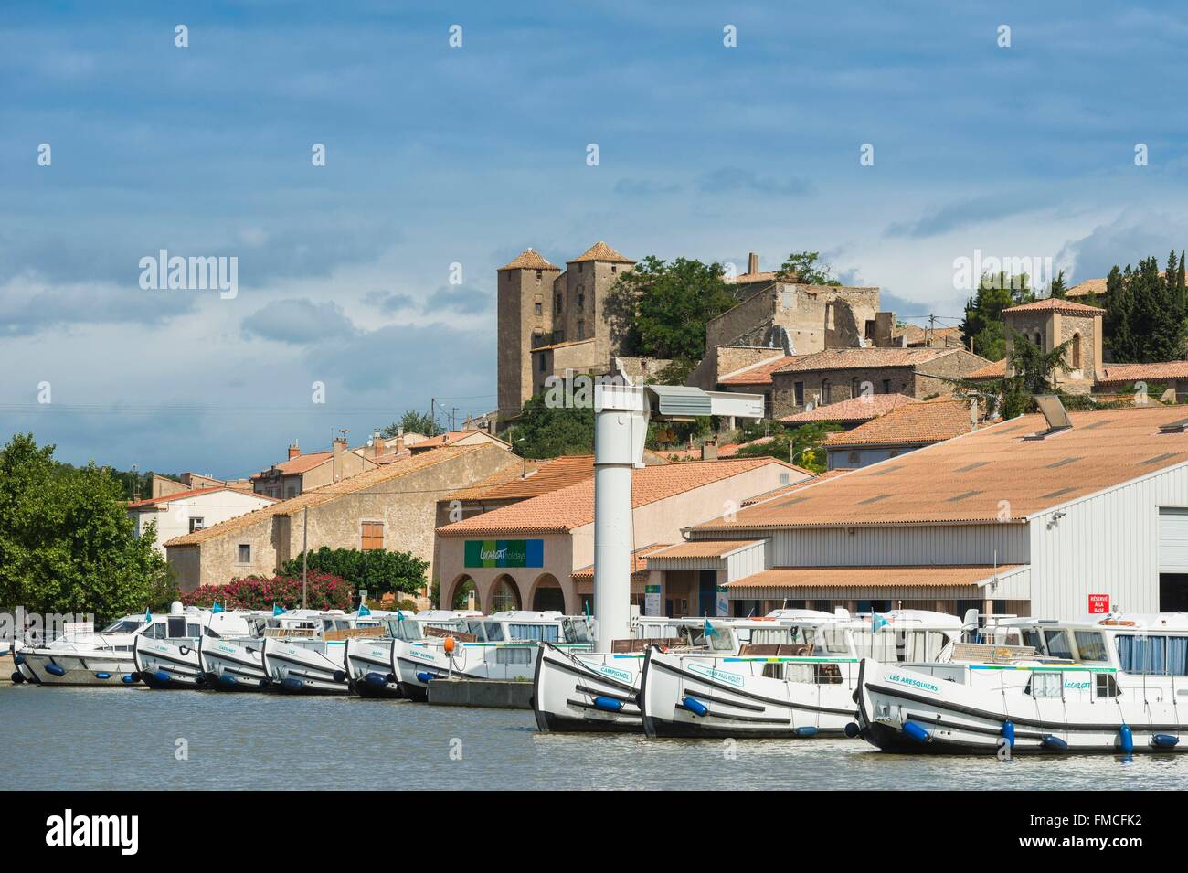 France, Aude, Argens Minervois village on the banks of the Canal du ...