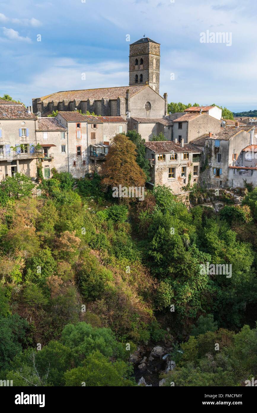 France, Aude, Cathare Country, Montolieu village and Saint Andrew ...