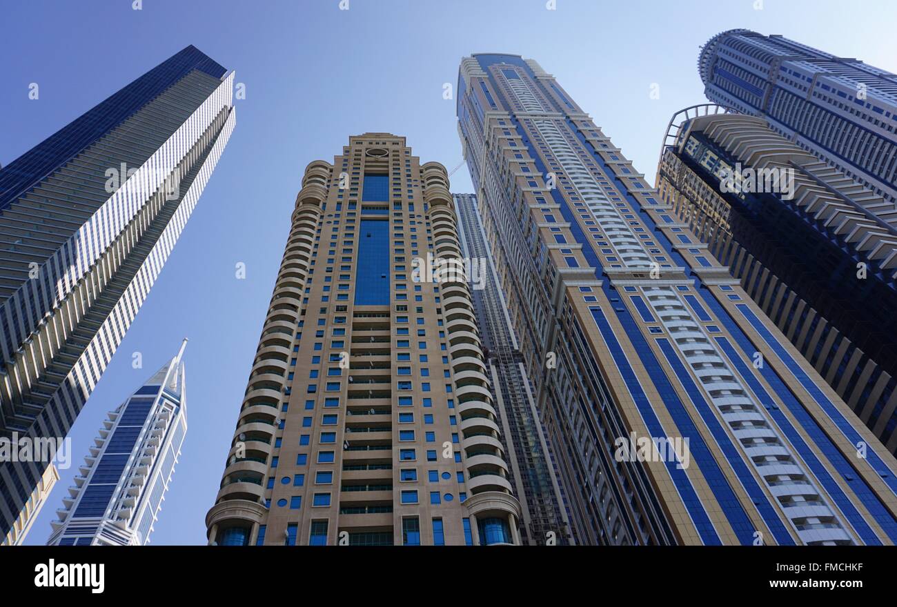 The modern high rise skyline of Dubai in the United Arab Emirates Stock ...