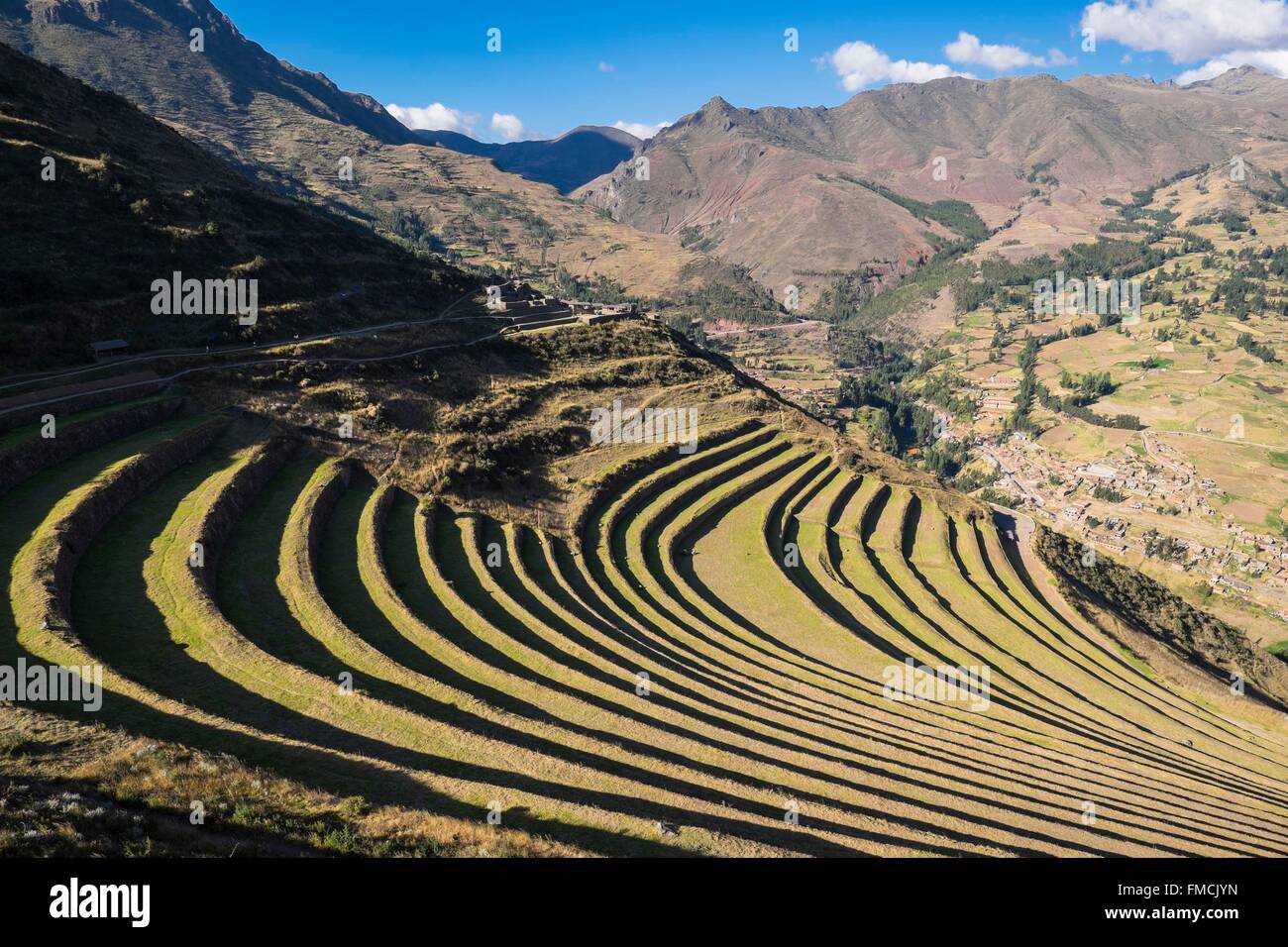 Peru, Cusco Province, Incas Sacred Valley, Pisac, terraced fields at ...