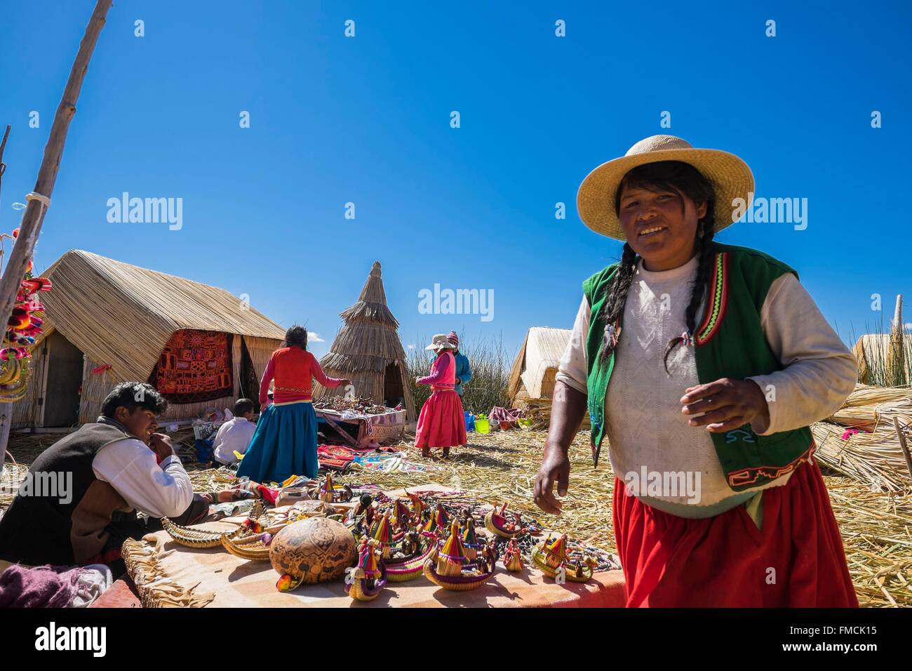 Peru, Puno Province, Titicaca lake, descendants of the indians Uros ...