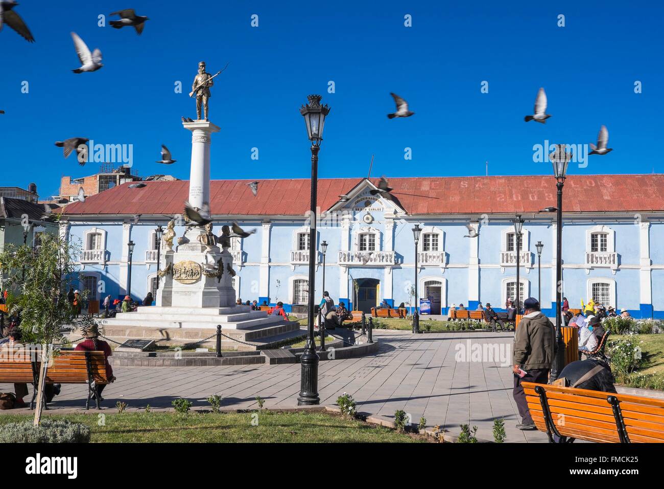 Peru, Puno Province, Puno on the banks of Titicaca lake, Pino park, San ...