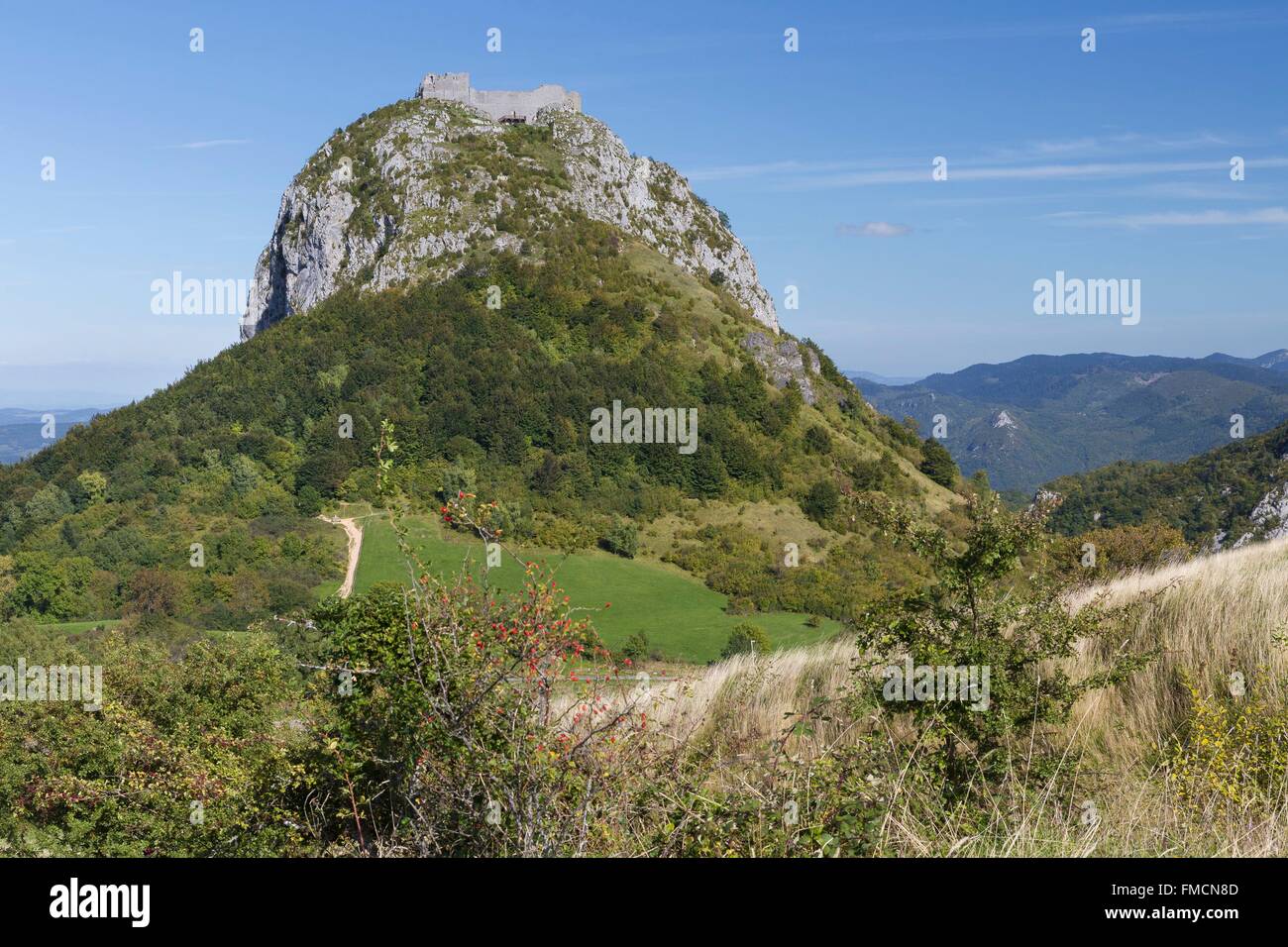 France, Ariege, Montsegur, the castle Stock Photo - Alamy