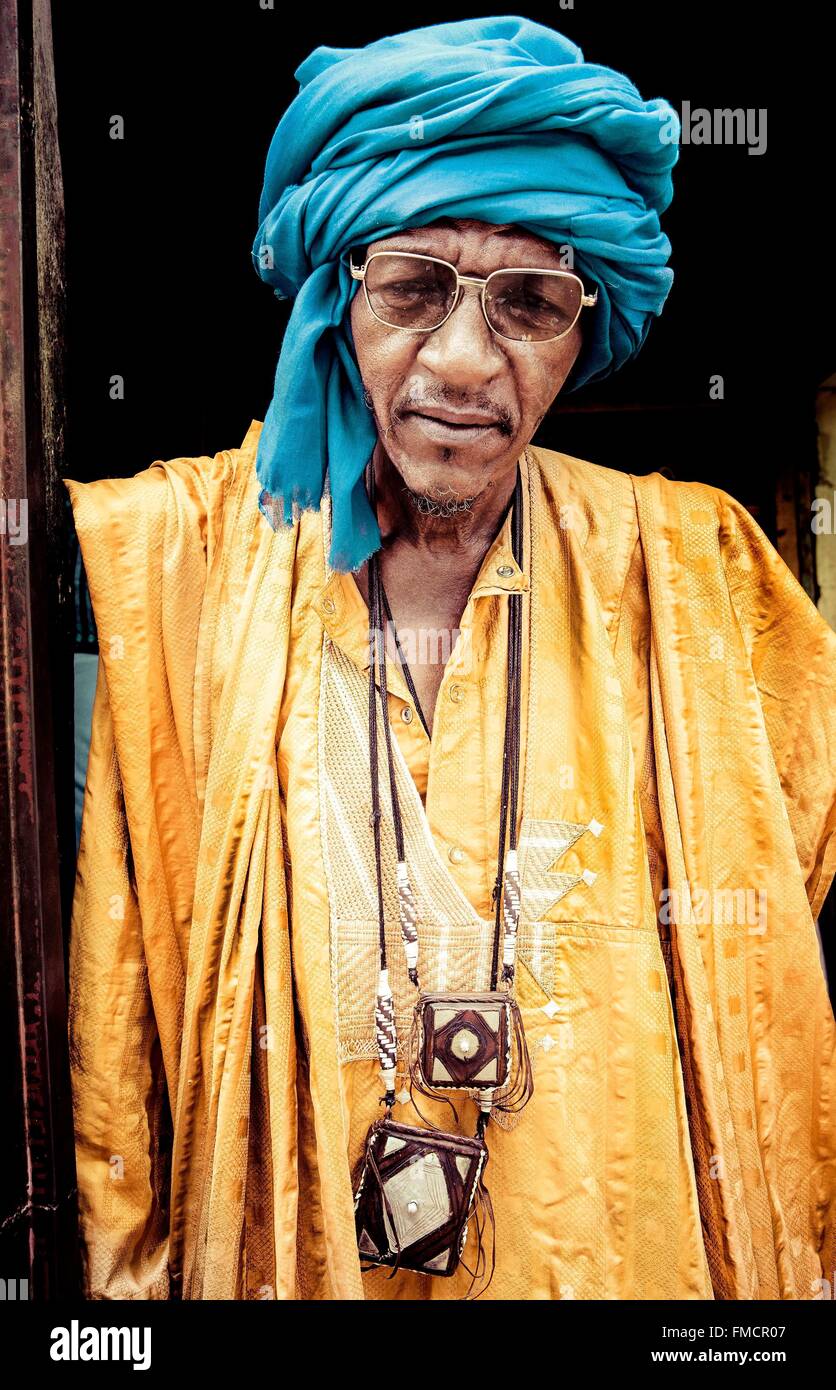 Senegal, Sahel, Ferlo region, Widou Thiengoly, Man in ceremonial dress ...