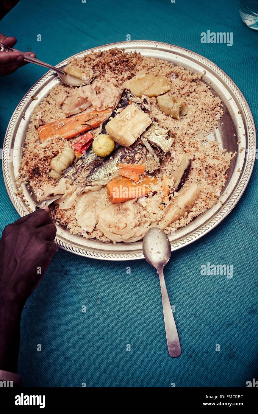 Senegal, Sahel, Ferlo region, Widou Thiengoly, Dish meal and fish Stock ...