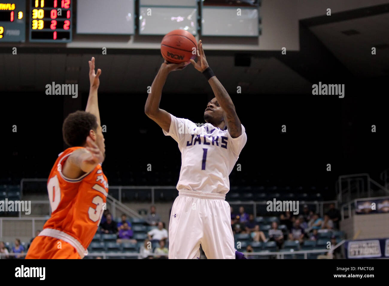 Katy, TX, USA. 11th Mar, 2016. Stephen F. Austin guard Demetrious Floyd ...
