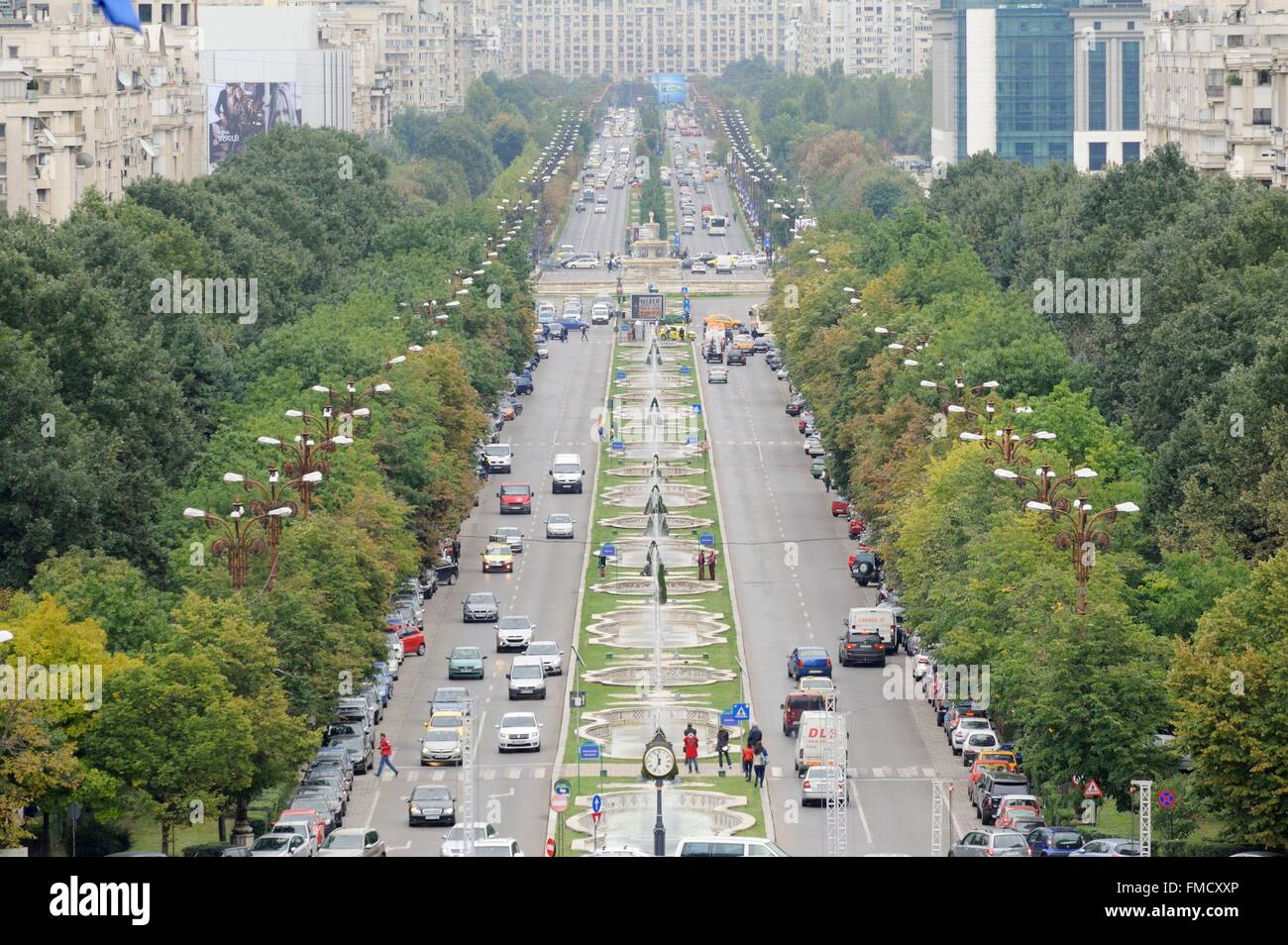 Romania, Muntenia, Bucharest, the Unirii Boulevard viewed from the ...