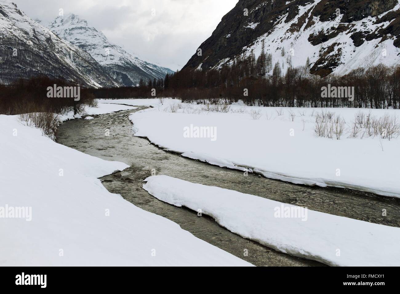 France, Savoie, Maurienne Valley, Bessans (1750 m), Arc river Stock ...