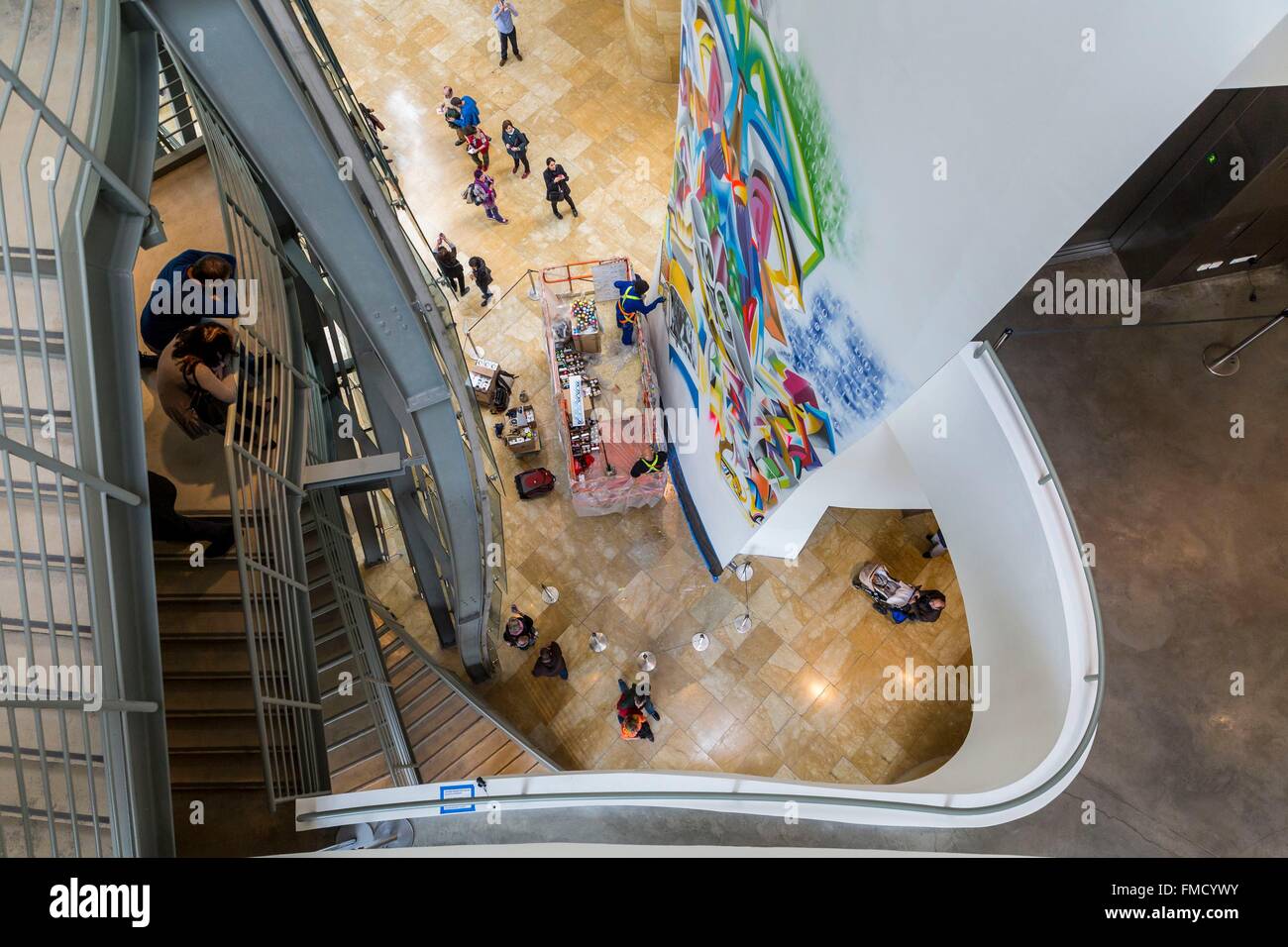 Spain, Basque Country, Bizkaia, Bilbao, Creation of a graffiti mural by ...