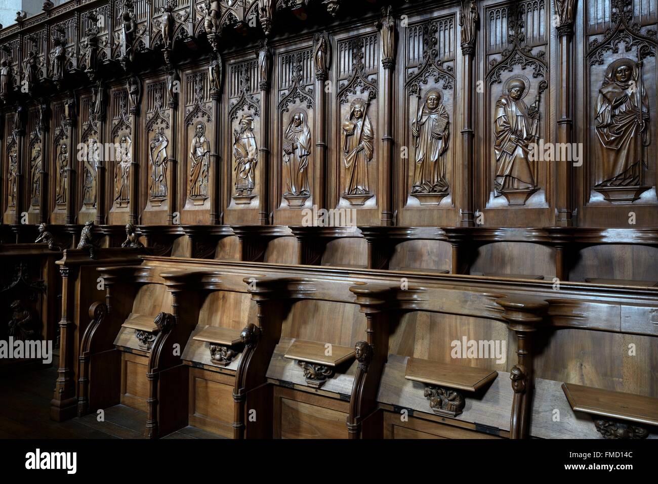 France, Jura, Saint Claude, Saint Pierre Cathedral, choir, stalls in ...