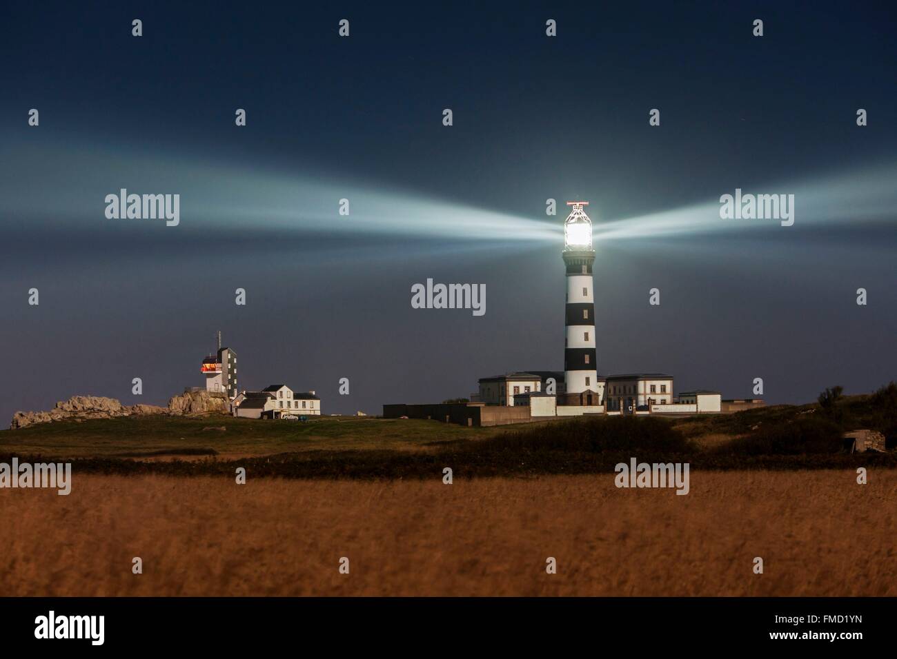 France, Finistere, Ouessant, Lampaul, Creac'h lighthouse rays, listed ...