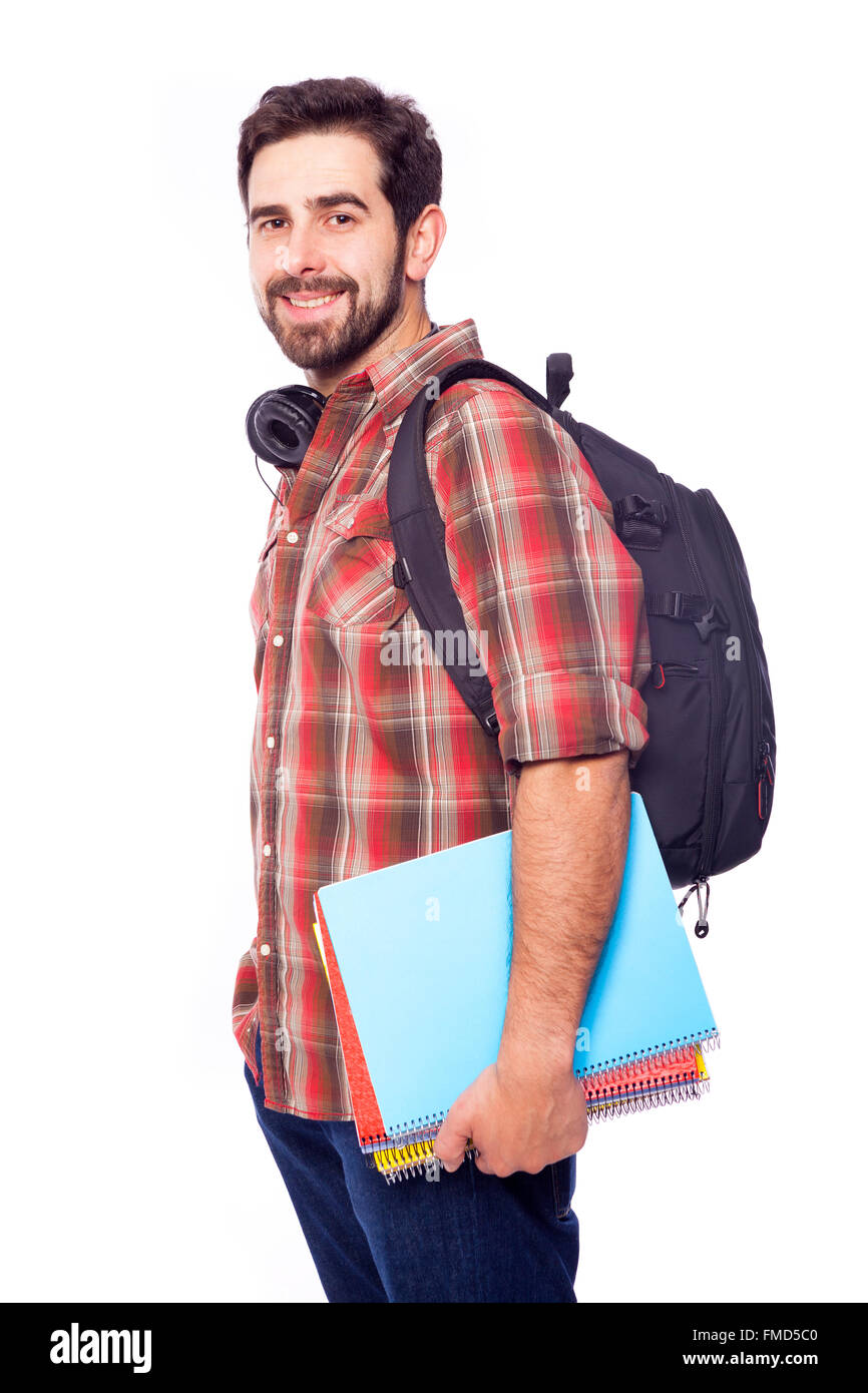 Handsome smiling student on white background Stock Photo - Alamy